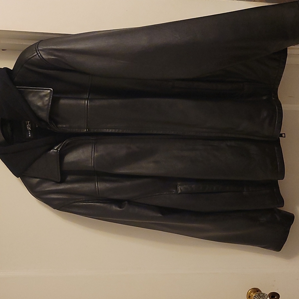Black Leather Jacket With Removable Lining, Hood - Gem
